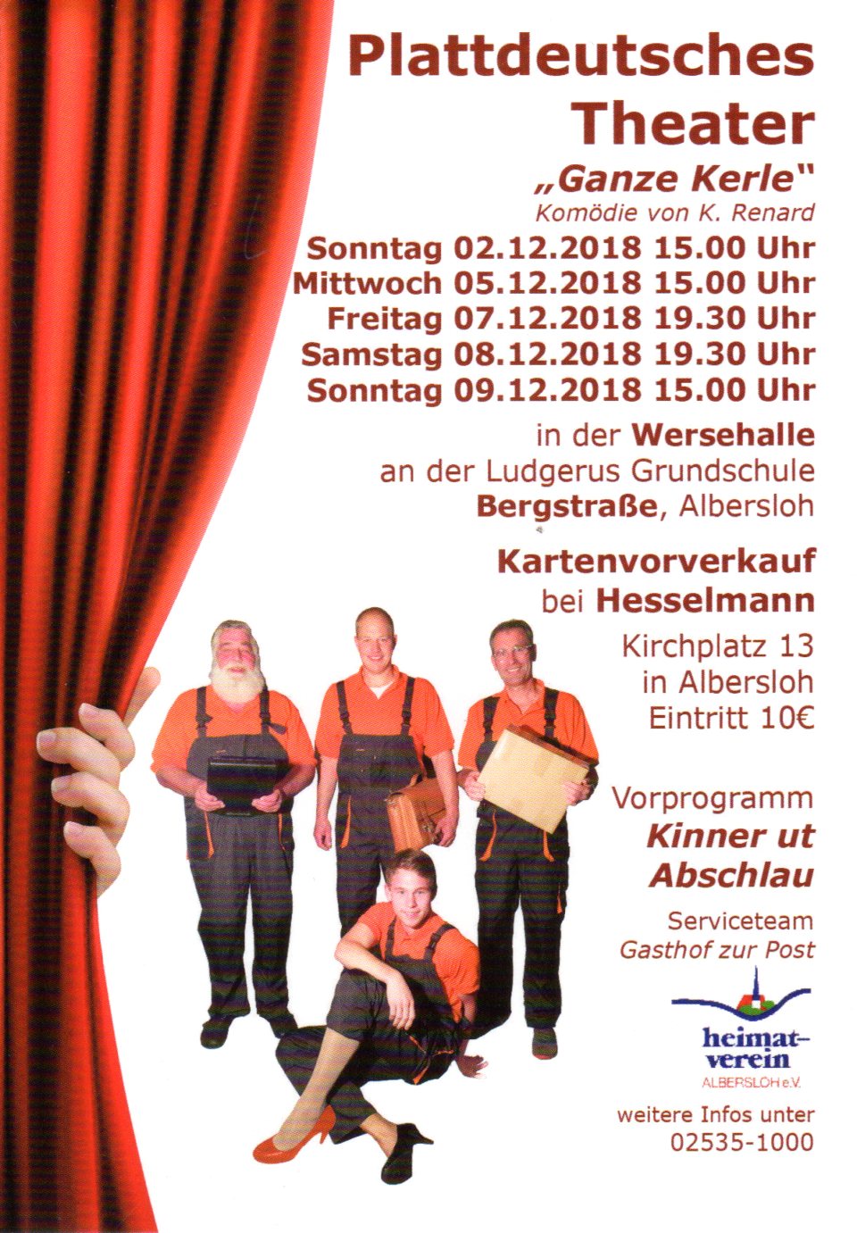 ‚Ganze Kerle‘ – Plattdeutsches Theater – Aufführung 2018 – Heimatverein Albersloh e. V.